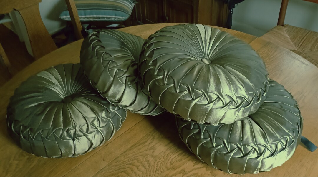 4 Pintuck Pleated Taffeta Throw Button Pillows, Ruched, Dark Avocado ...