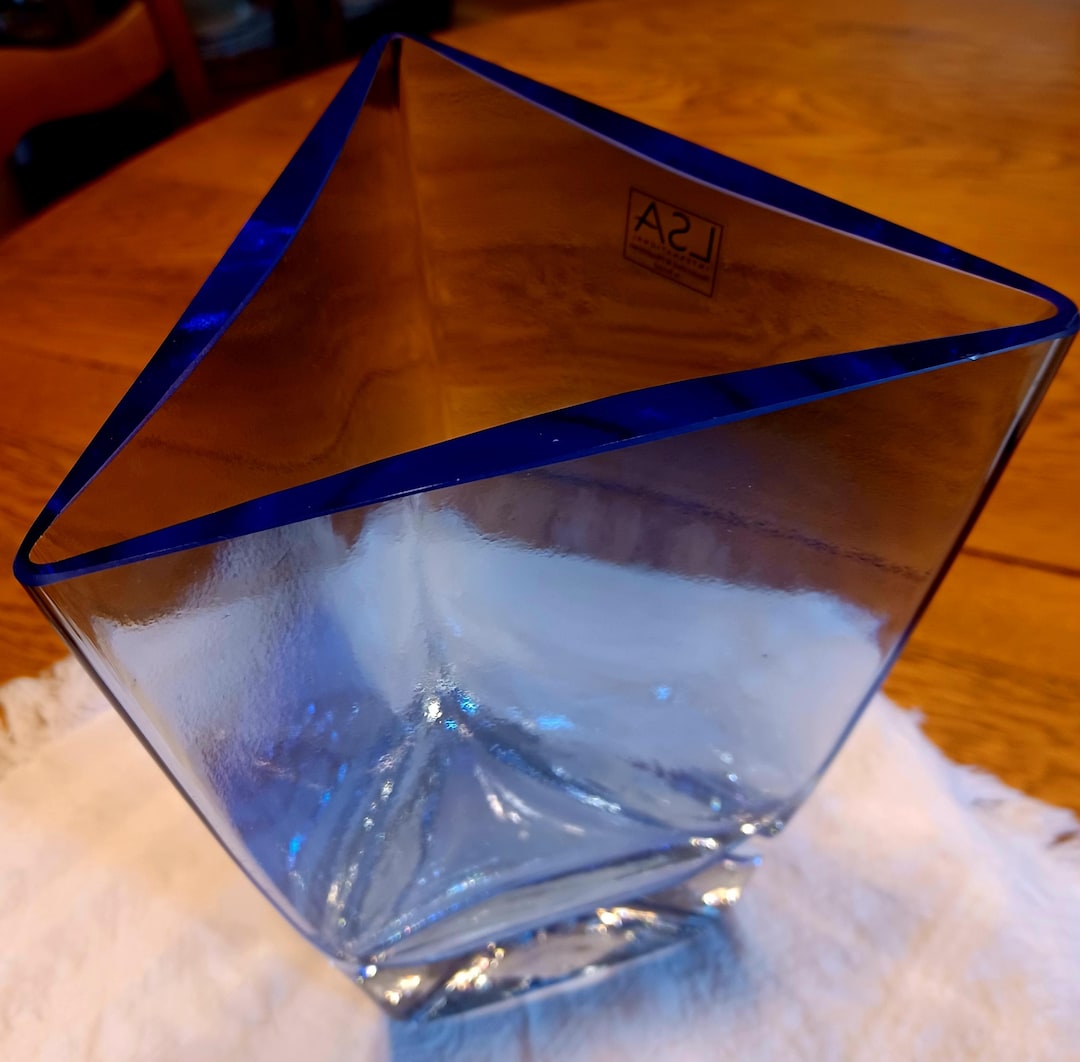 Cobalt Blue Krosno Glass Vase: Triangular Handblown LSA Decor - Etsy