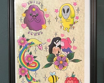 Adventure Time Tattoo Flash Sheet Art Print - Etsy