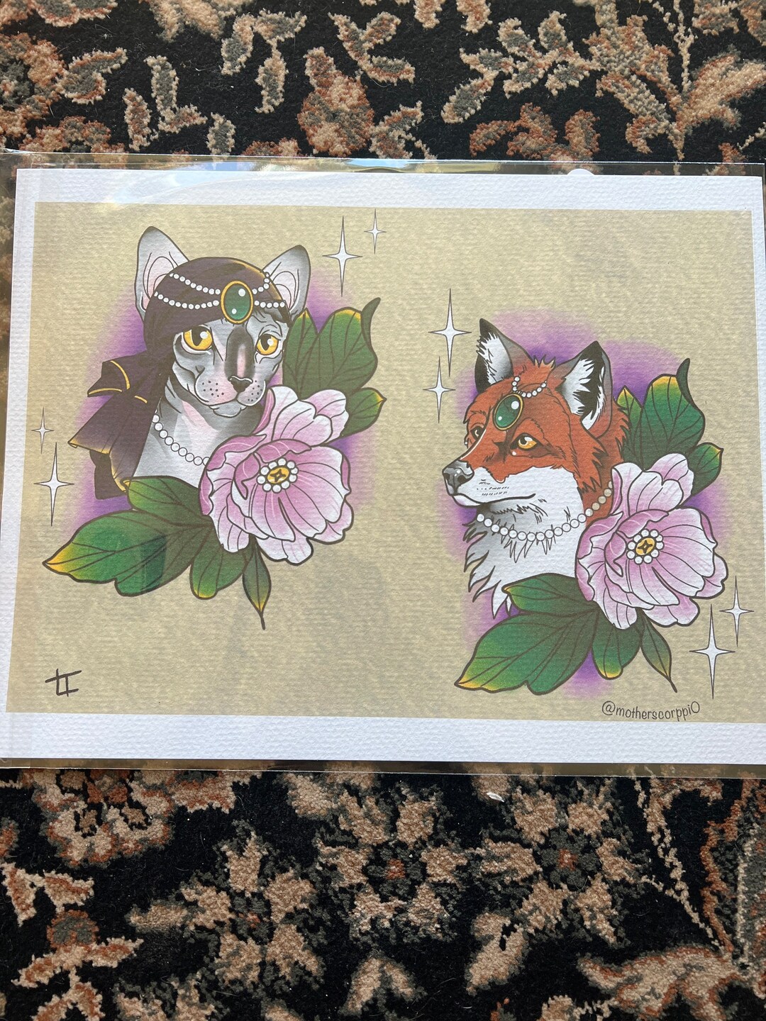 Pretty Sphinx Kitty and Fox Neo Trad Art Print - Etsy