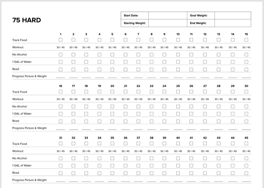 75 Hard Printable - Etsy
