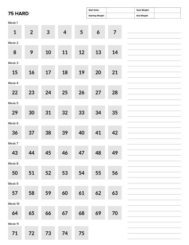 75 Hard Tracking Table - Etsy