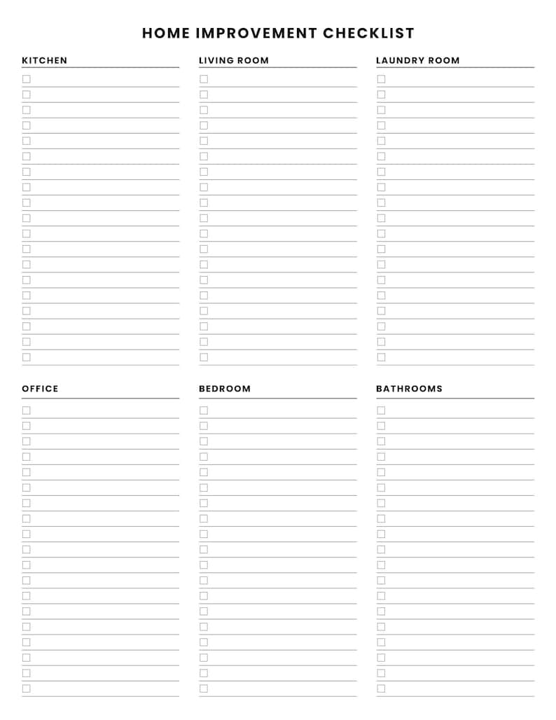 Home Improvement Checklist - Etsy