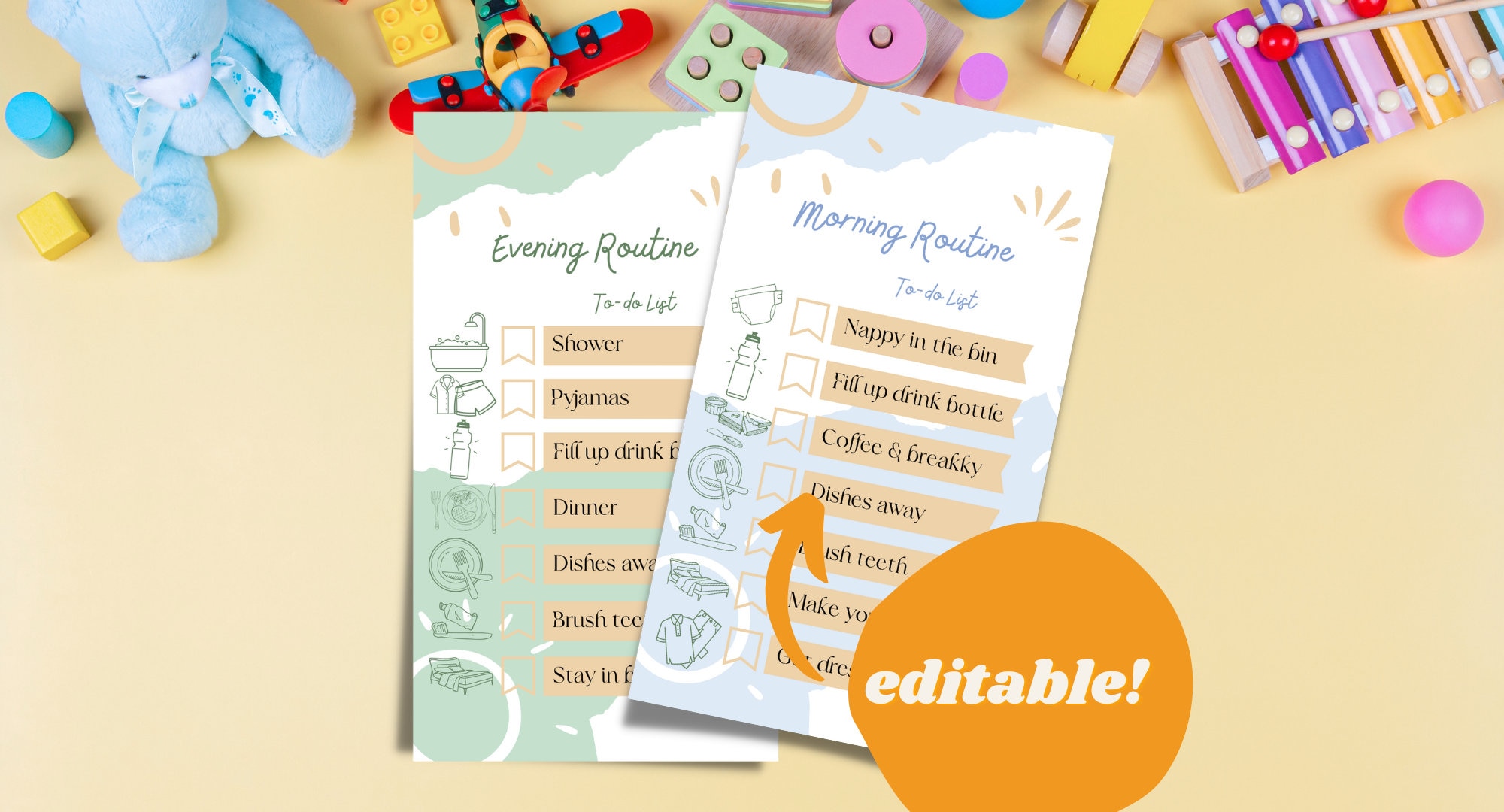 Morning and Evening Checklist Template for Toddlers and Kids | Before ...