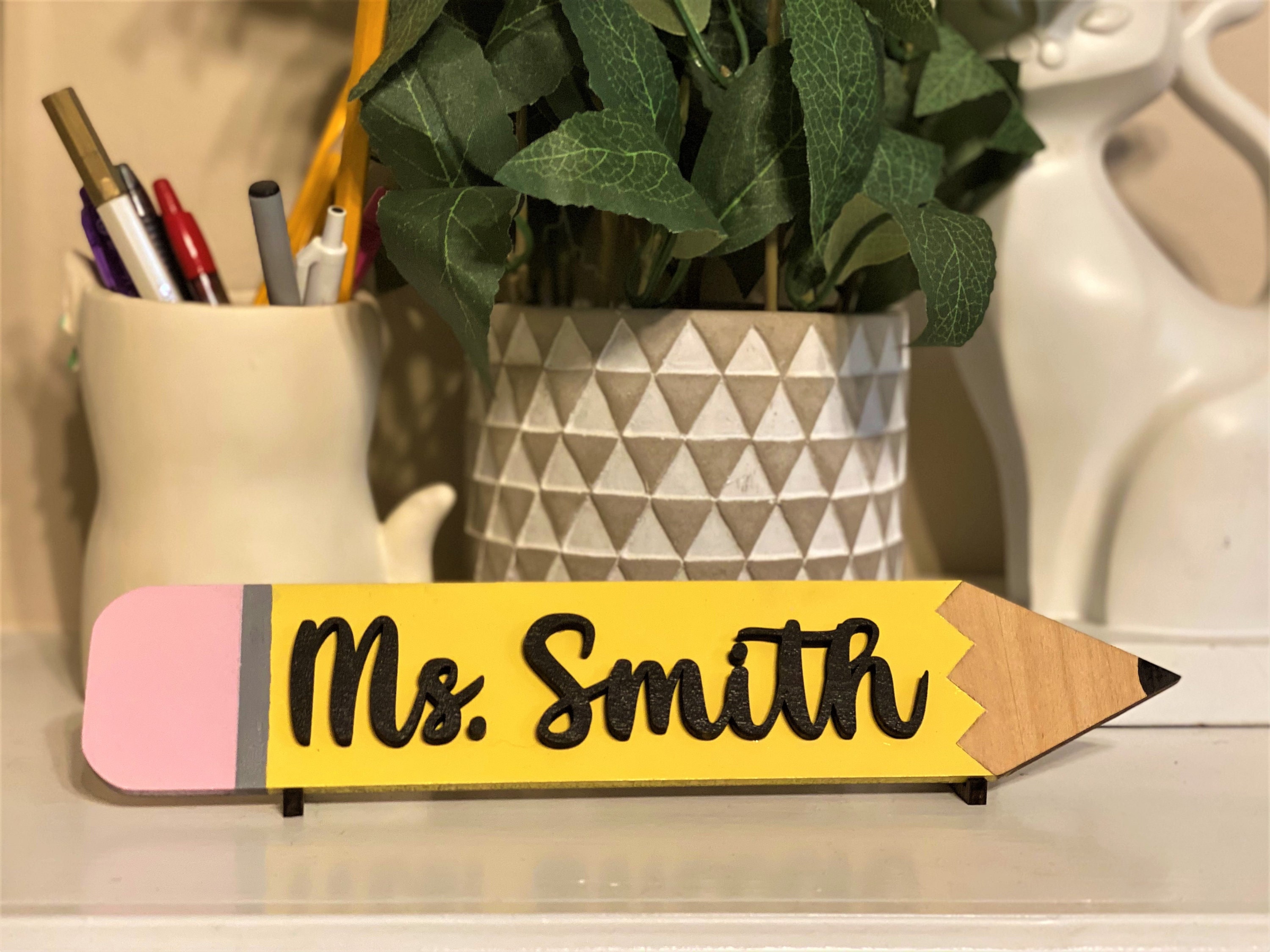 Personalized Teacher Pencil Sign Teacher Nameplate Back to - Etsy