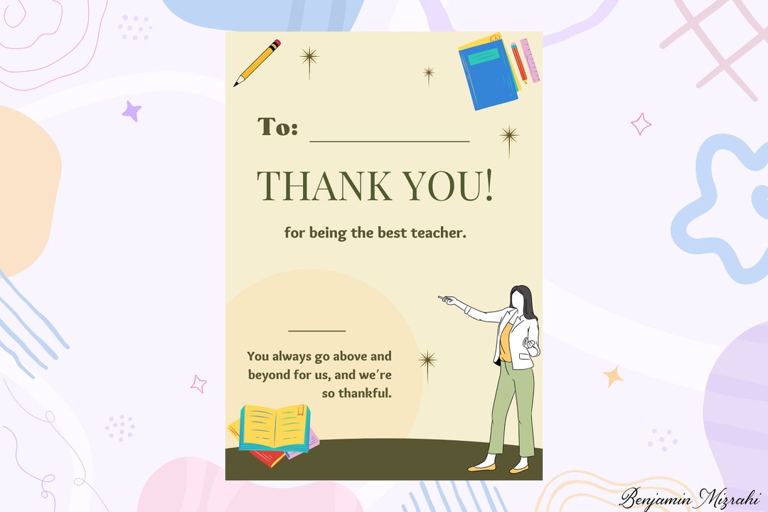 Personalized Thank You Teacher Card, Editable Printable (canva) - Etsy