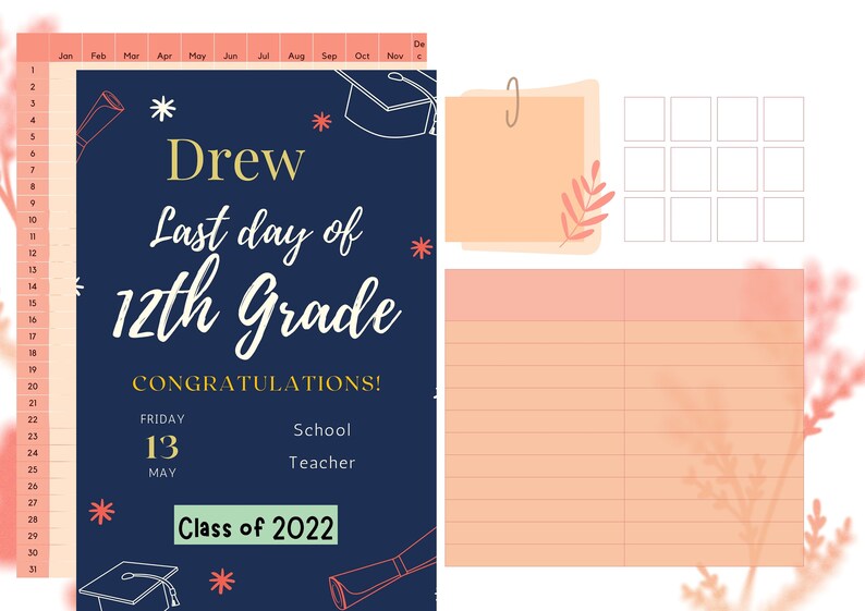 Editable Last Day of 12th Grade Sign – Printable Keepsake (digital ...