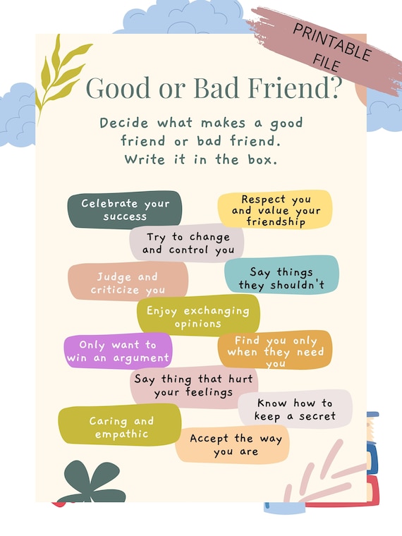Good Vs Bad Friends Poster PRINTABLE Social Emotional - Etsy