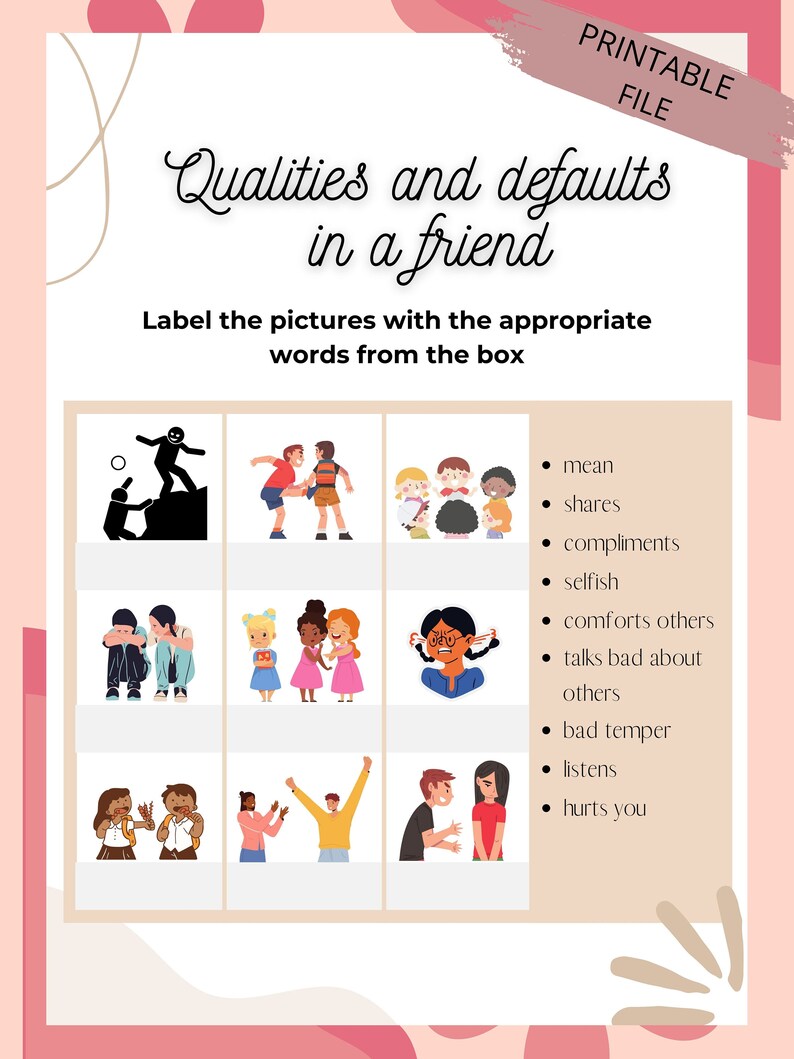 Good Vs Bad Friends Poster - PRINTABLE Emotional Learning Social Skills ...