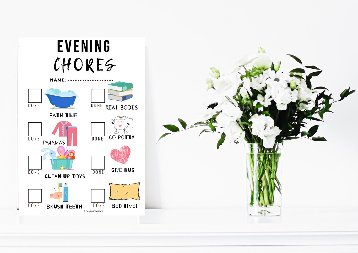 Kids Chore Chart Evening Routine Responsibility Daily Chart for Toddlers, Preschoolers and Kids ...