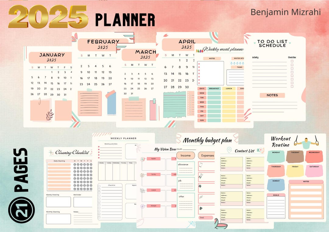 2025 Planner Template for Canva, 2025 Calendar Template, Productivity ...