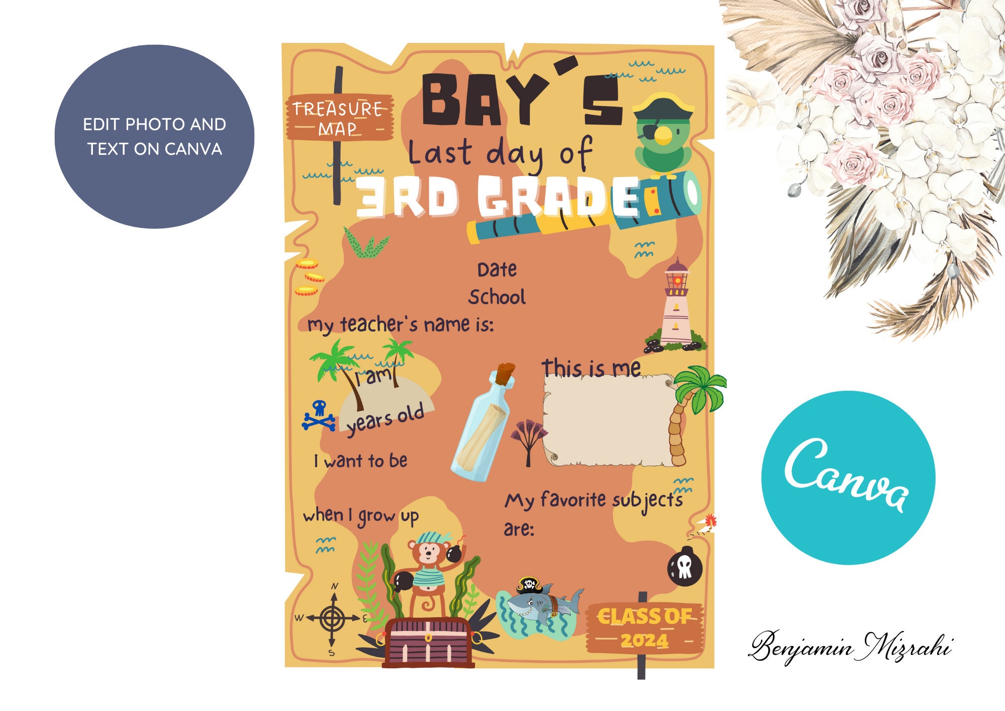 Editable First or Last Day of School 3rd Grade Sign for Boy - Etsy