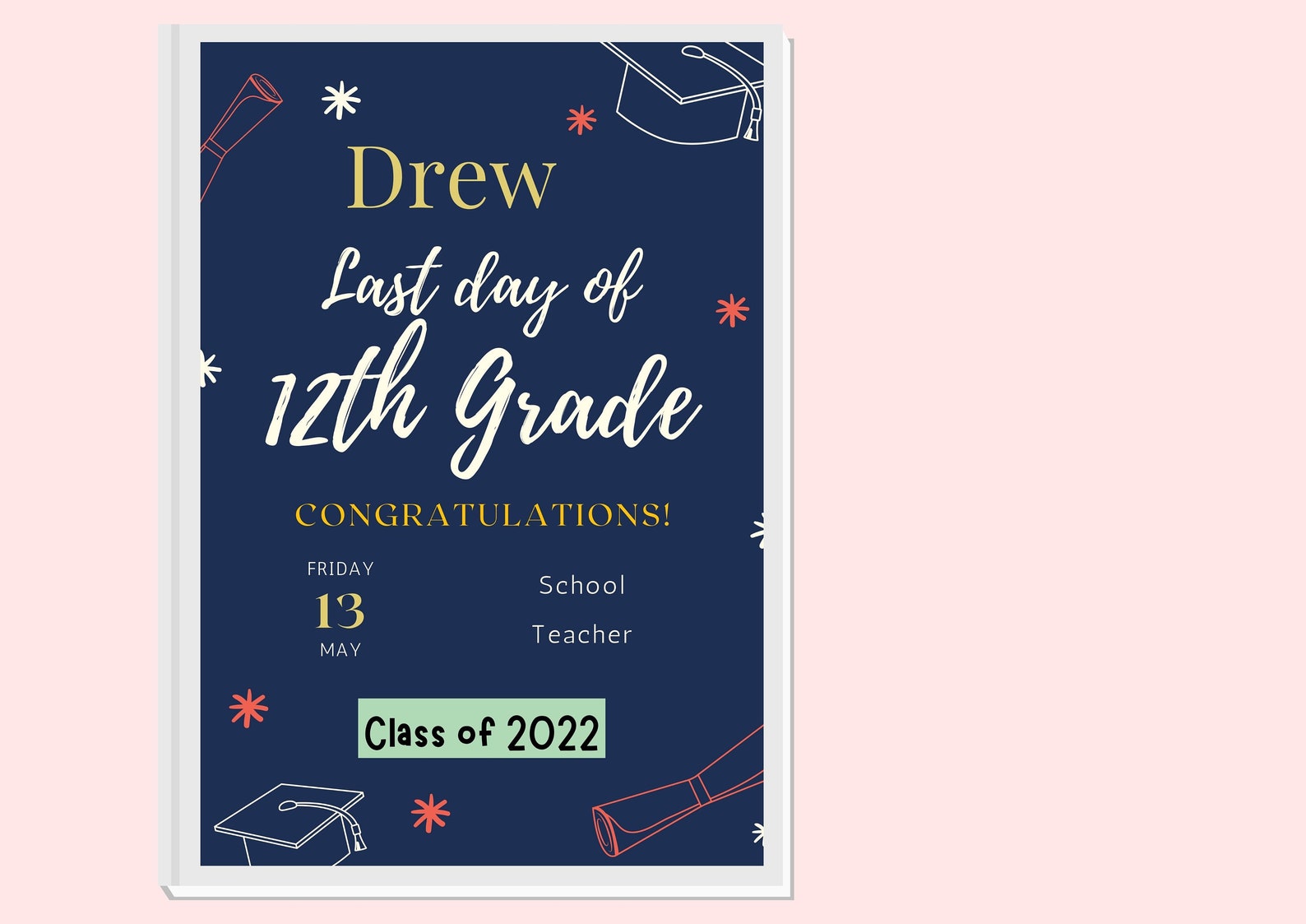 Editable First or Last Day of School - 12th Grade Boy or Girl Cute ...