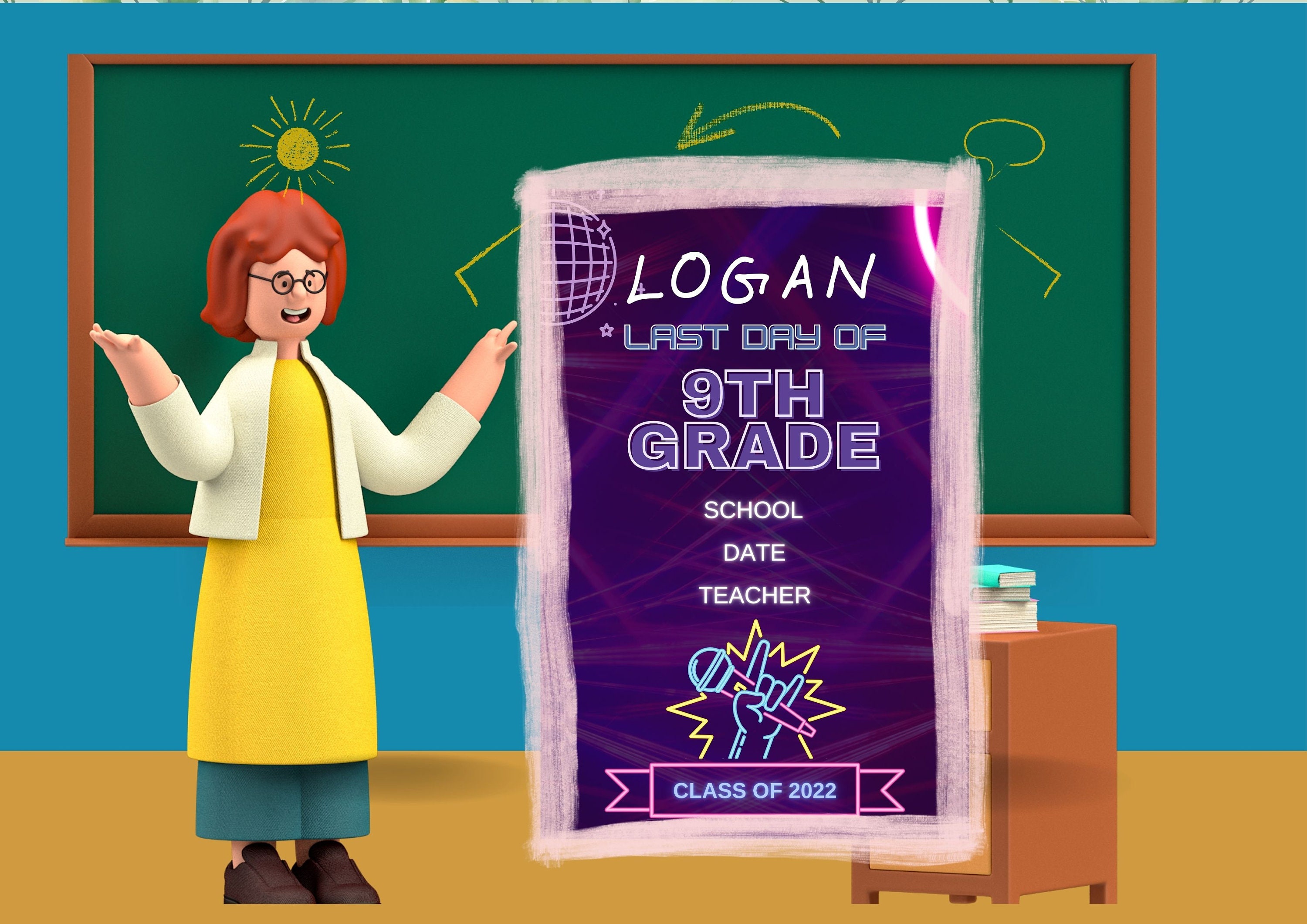 Editable First or Last Day of School 9th Grade Boy or Girl Cute ...