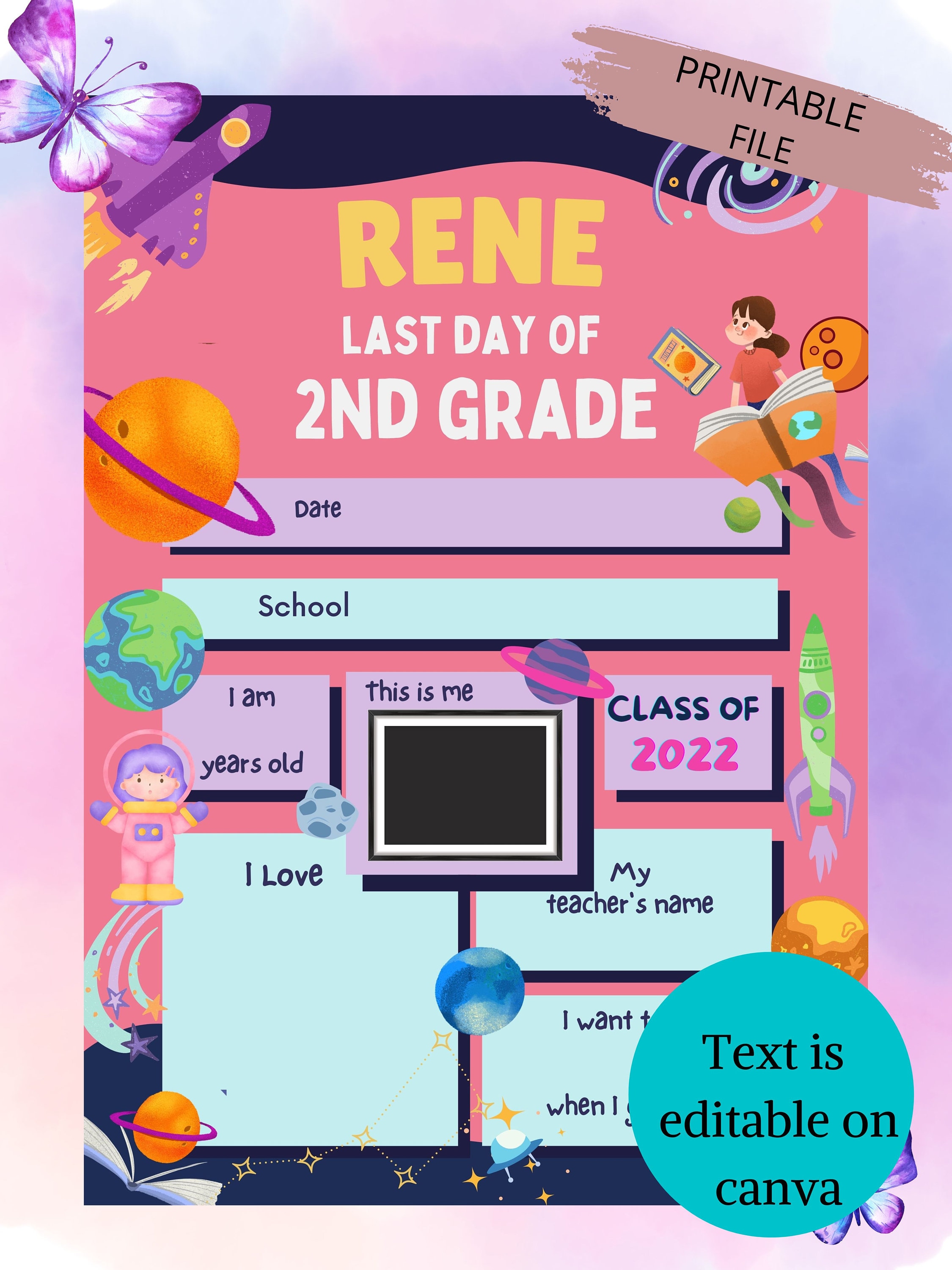 Editable First/last Day of School Sign – Space Theme (digital Download ...