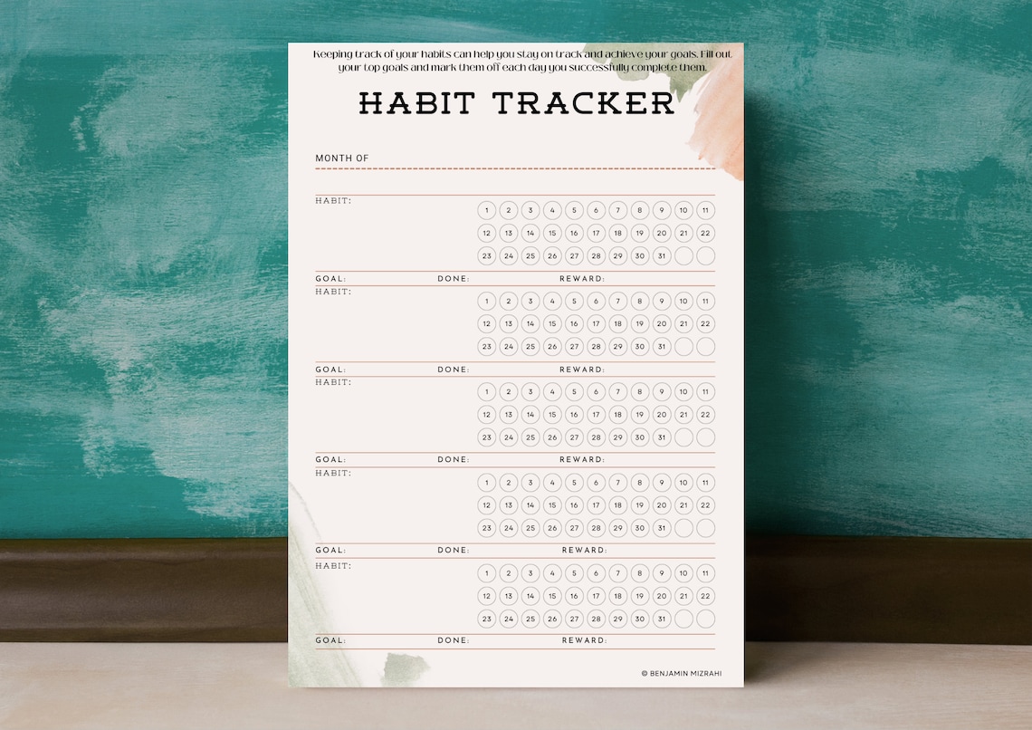 Monthly Habit Tracker Printable Goal Planner Mindfulness Planner Simple ...