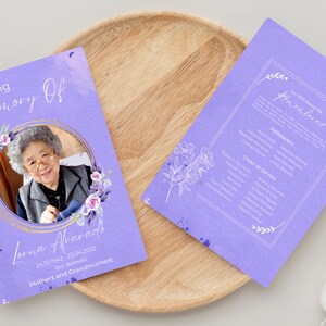 Purple Funeral Programs Template Obituary Template for Funeral Memorial ...