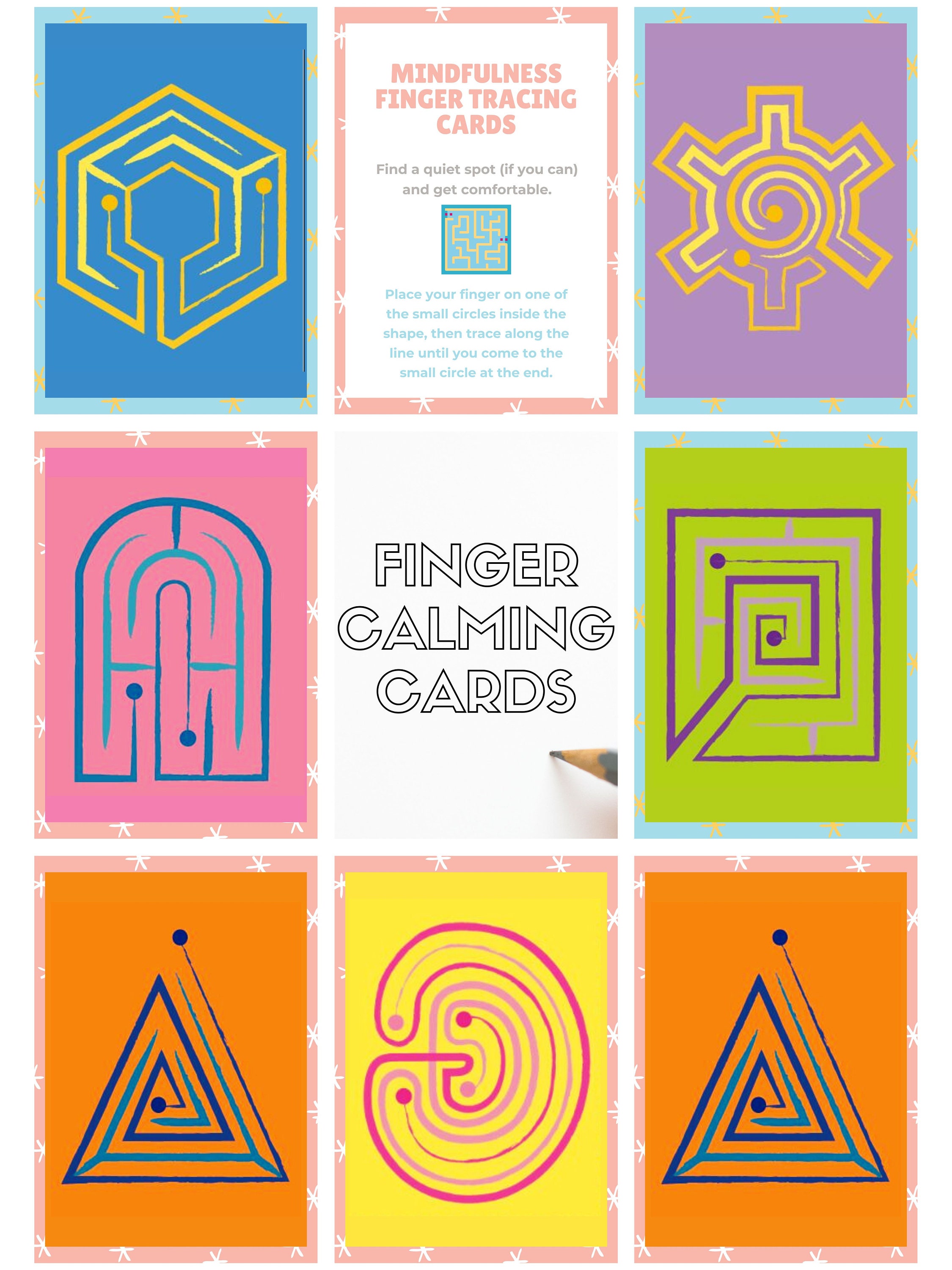 Finger Tracing Calming, Printable Mindfulness Flash Cards, Calm Down ...
