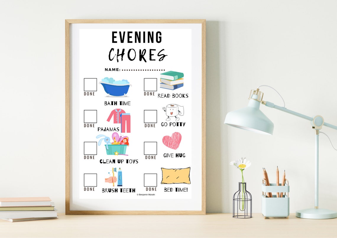 Kids Chore Chart Evening Routine Responsibility Daily Chart for ...