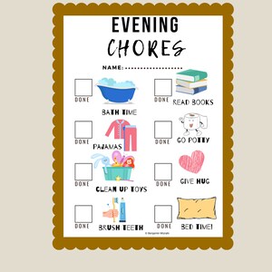 Kids Chore Chart - Evening Routine Responsibility Daily Chart for ...