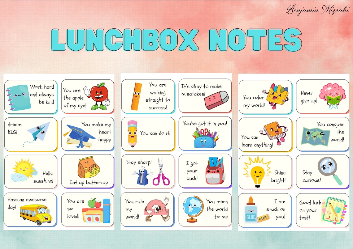 Kids Lunch Box Notes Lunch Box Notes for Kids Lunchbox - Etsy