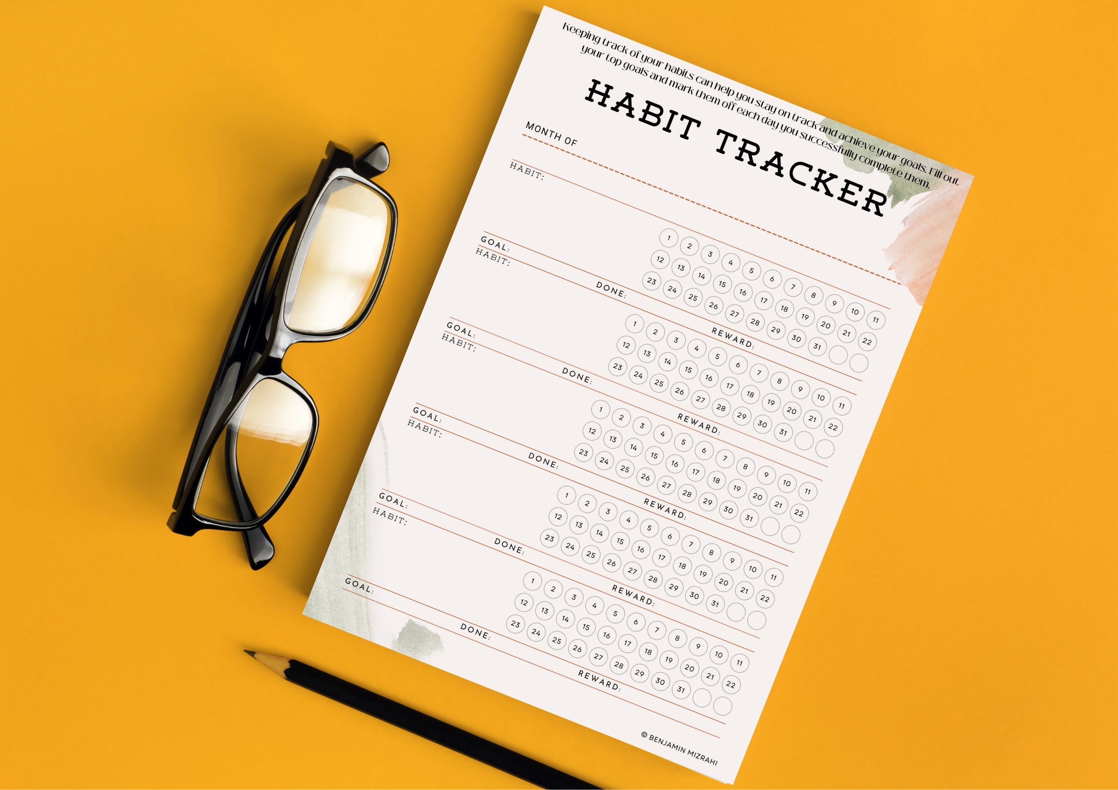 Monthly Habit Tracker Printable Goal Planner Mindfulness Planner Simple ...