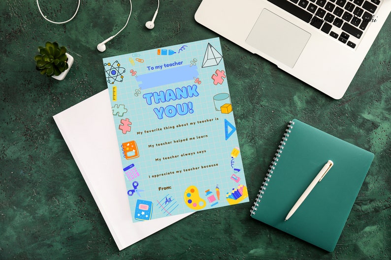 Editable Thank You Teacher Card: Student Gift (digital Card) - Etsy