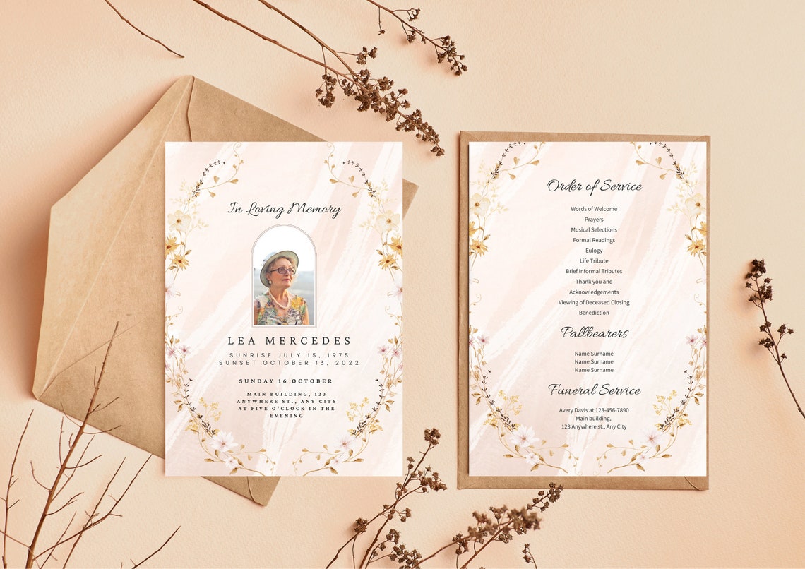 Editable Pink Funeral Program Template, Memorial Program, Funeral ...