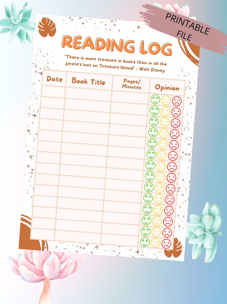 Kids Reading Log Printable Printable Reading Log for Kids - Etsy
