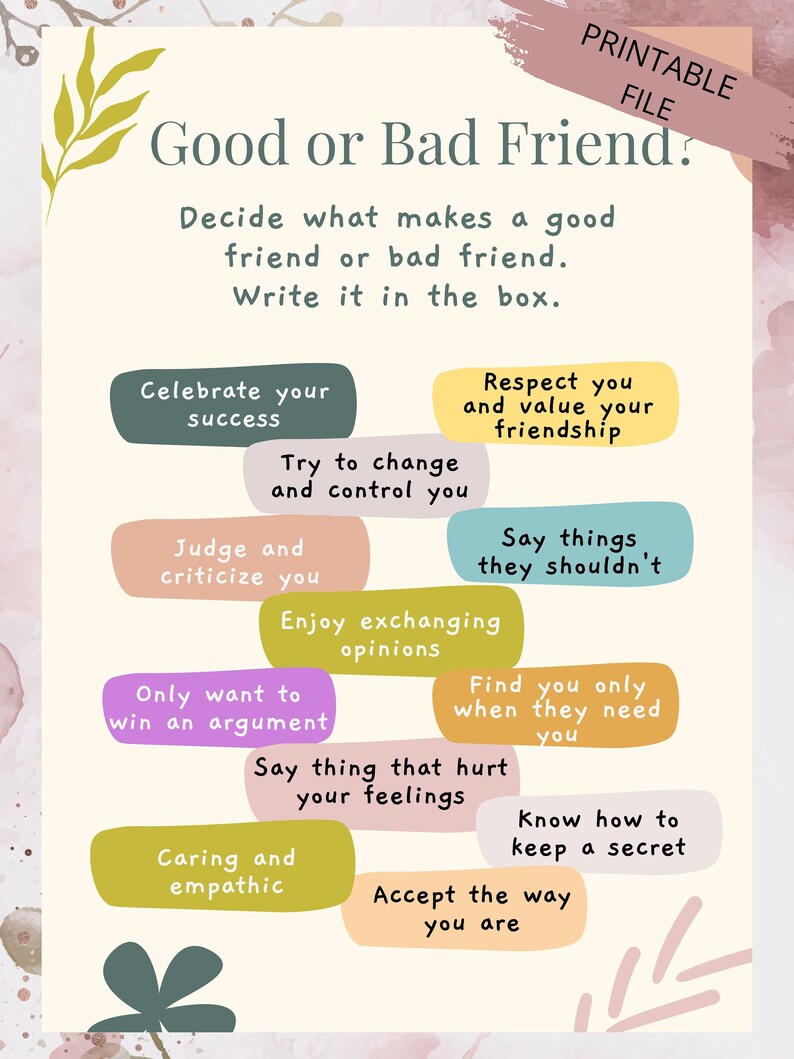 Good Vs Bad Friend Poster – Social Emotional Learning (printable) - Etsy