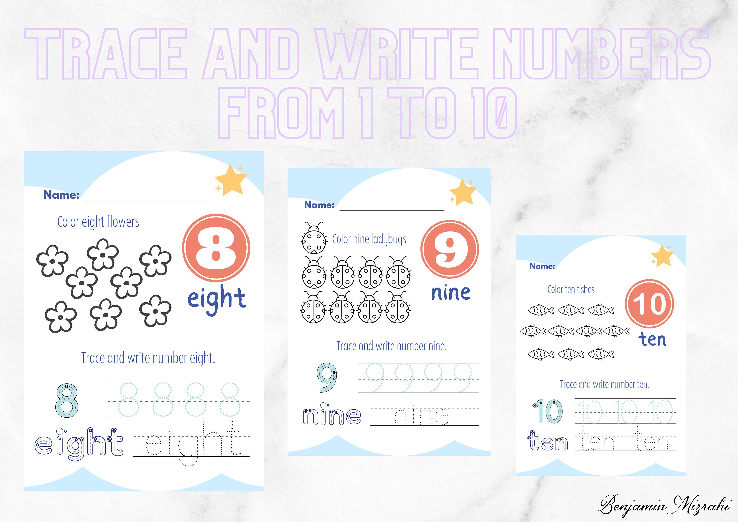 Numbers 1 to 10 Tracing Practice PDF Worksheets for Homeschooling ...