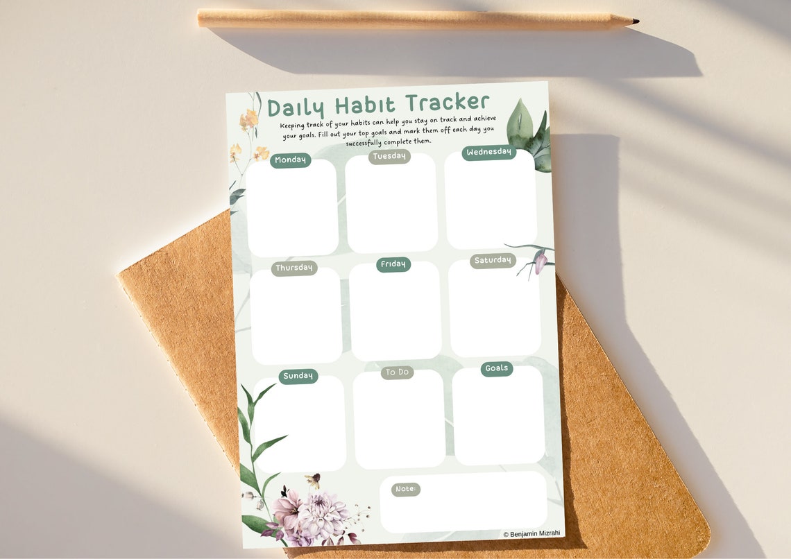 Daily Habit Tracker Printable Goal Planner Simple Tasks Planner ...