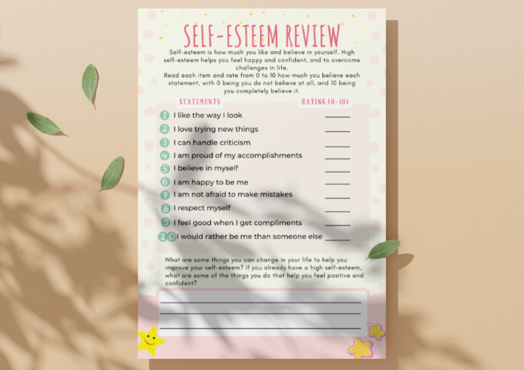 Daily Self-esteem Journal Printable Worksheet Child Therapy Counseling ...
