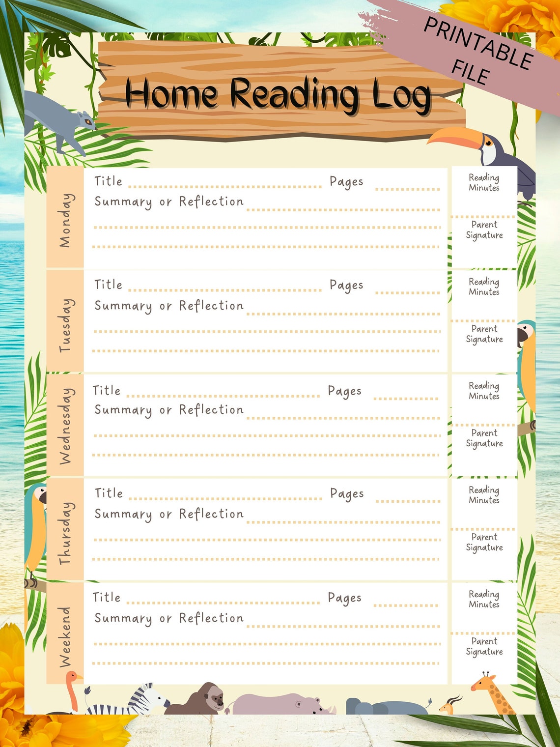 Kids Reading Log Printable, Summer Reading Incentive (digital Download ...