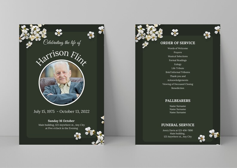 Editable Memorial Program Celebration of Life With Funeral Program ...