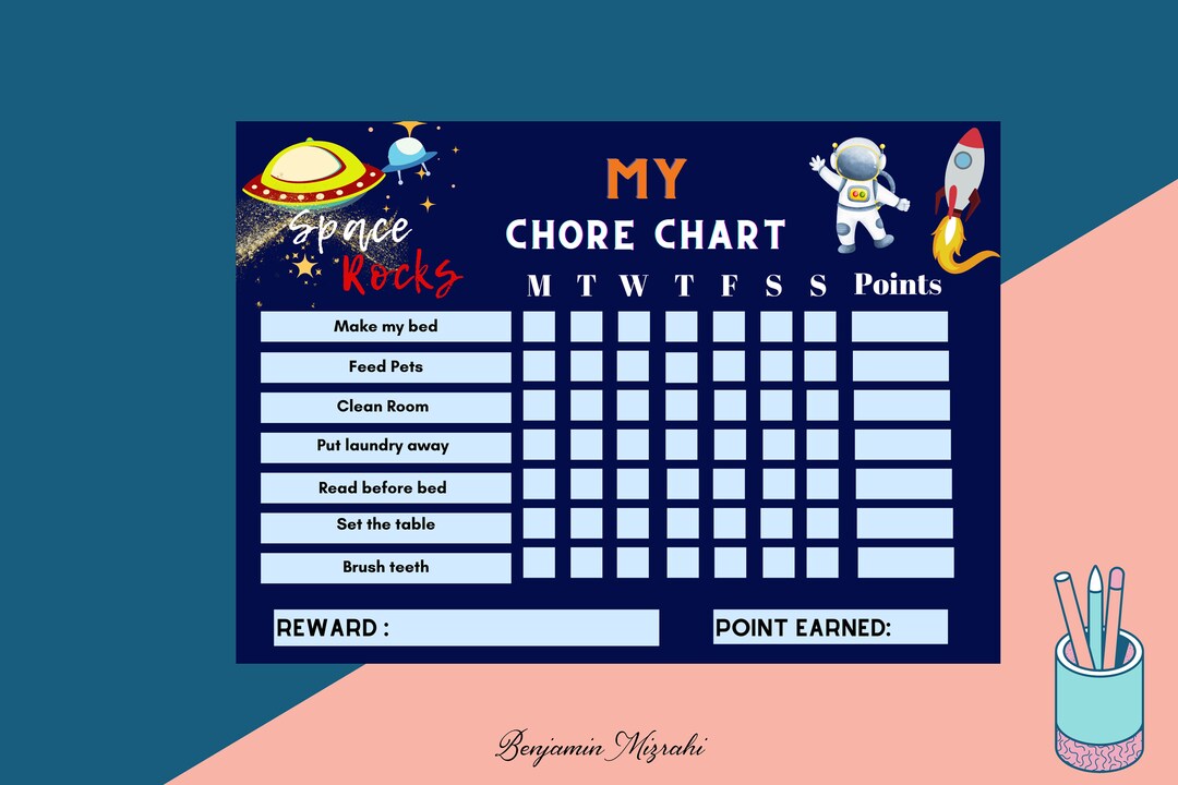 Outer Space Chore Chart With Rewards – Printable Responsibility Chart ...