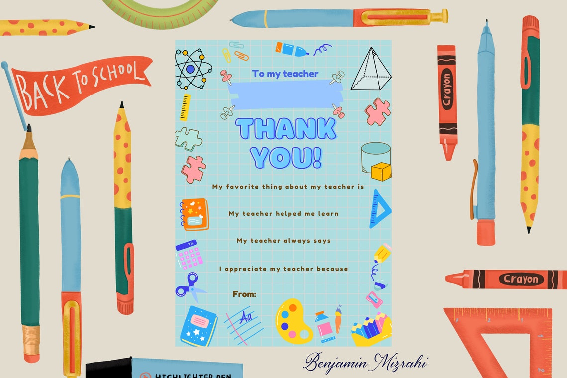 Editable Thank You Teacher Card: Student Gift (digital Card) - Etsy