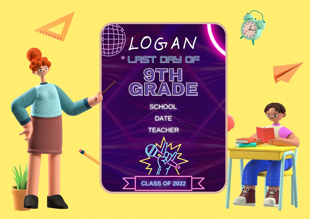 Editable First or Last Day of School - 9th Grade Boy or Girl Cute ...