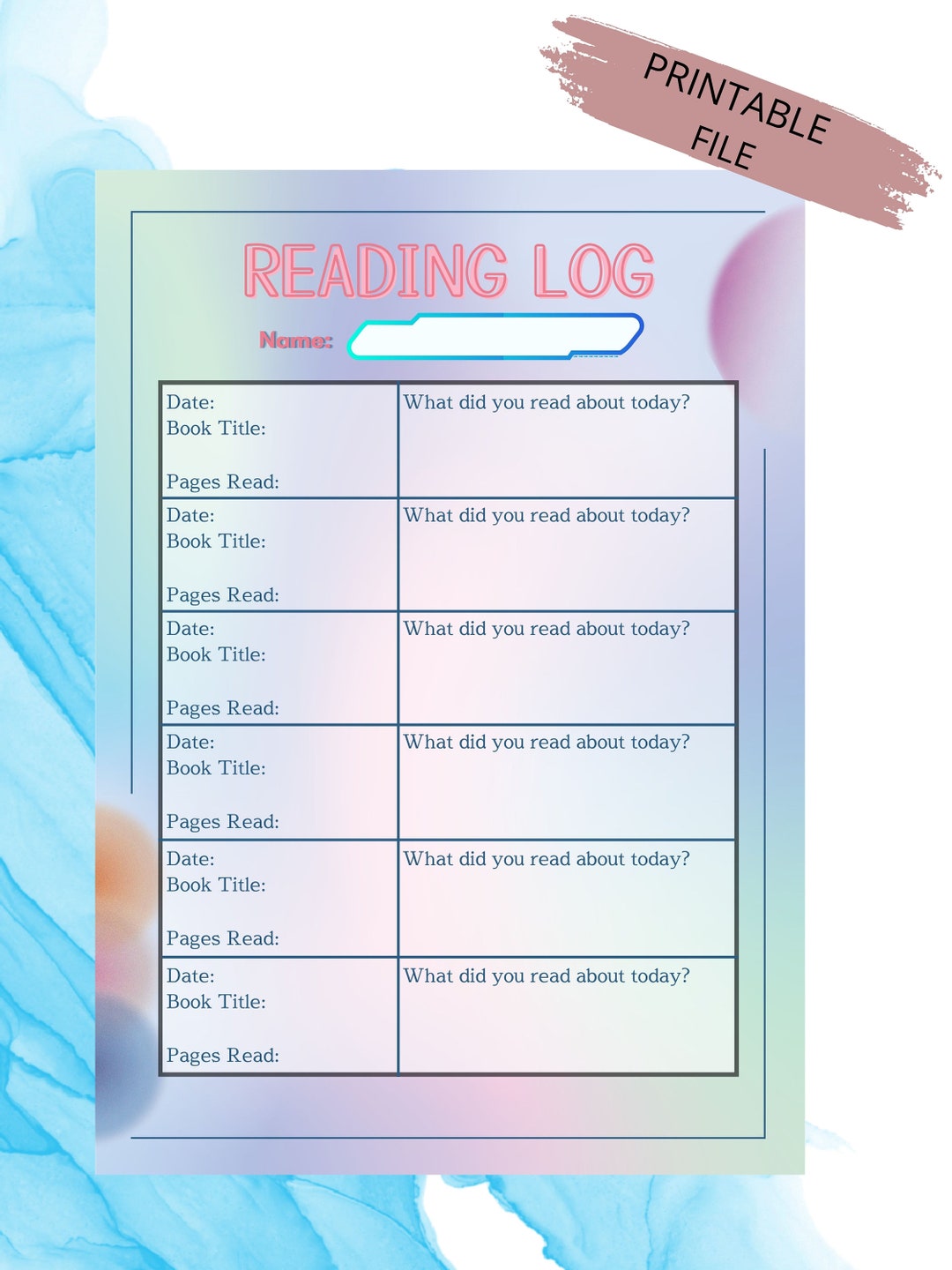 Kids Reading Log Printable, Summer Reading Incentive (digital Download ...