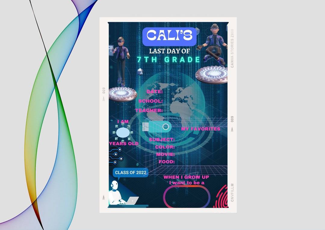 Editable First or Last Day of School -- 7th Grade Boy or Girl Cute ...