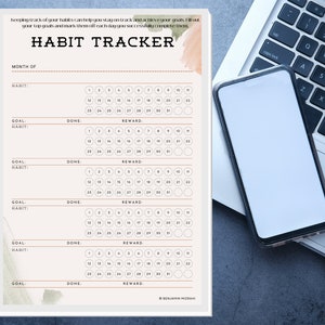 Monthly Habit Tracker Printable Goal Planner Mindfulness Planner Simple ...