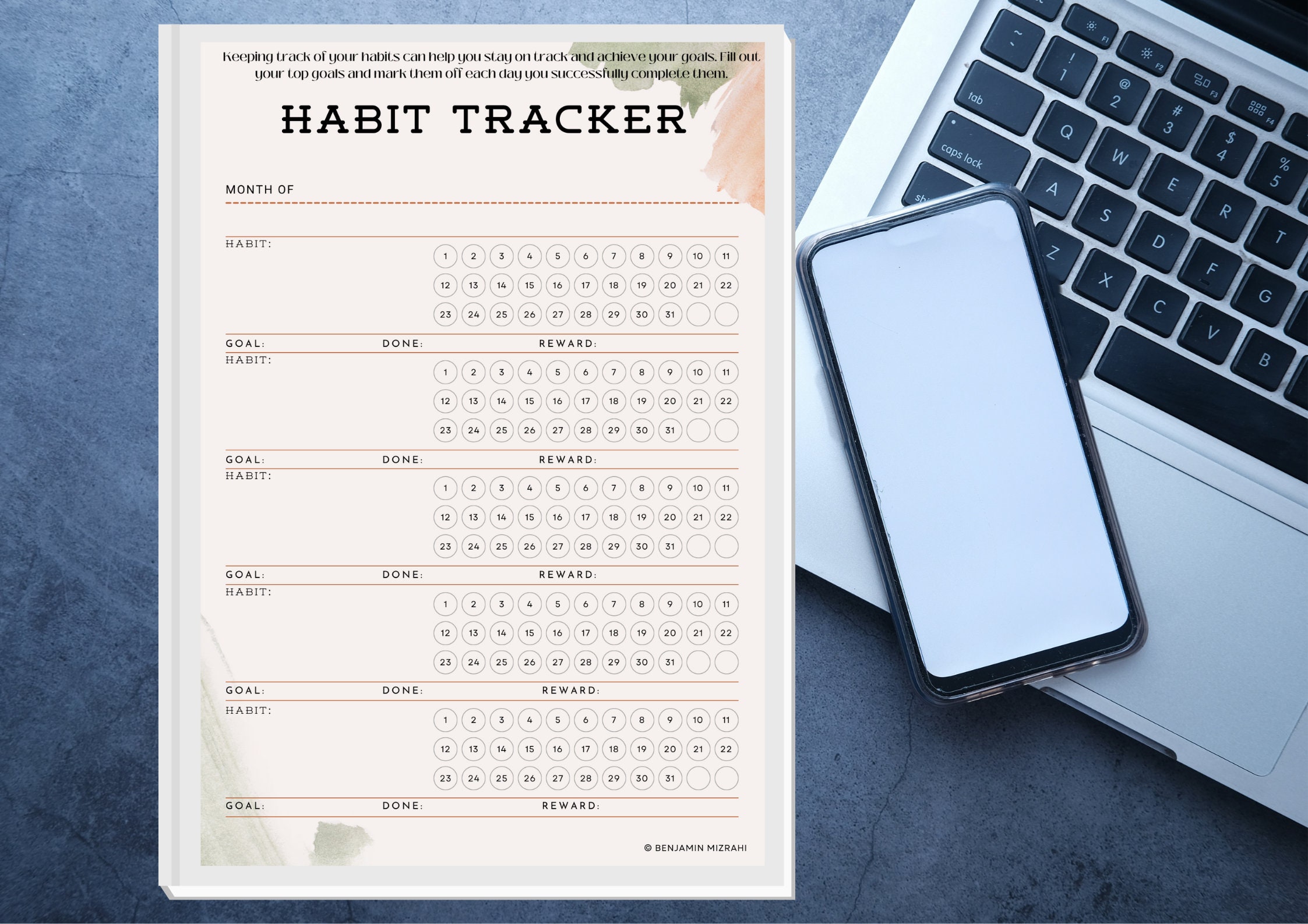 Monthly Habit Tracker Printable Goal Planner Mindfulness Planner Simple ...