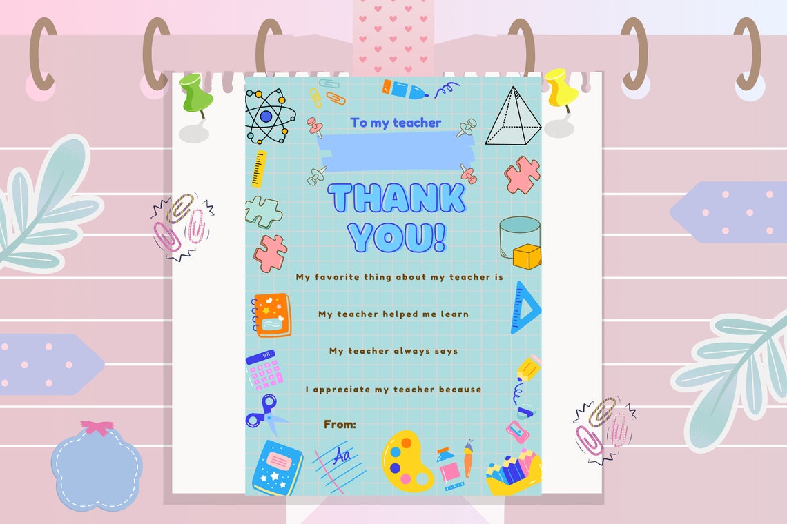 Editable Thank You Teacher Card: Student Gift (digital Card) - Etsy