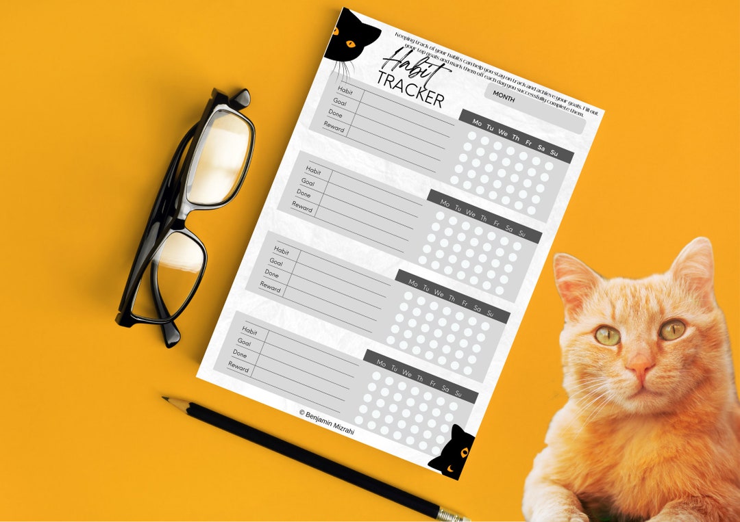 Habit Tracker Cat Lover Goal Tracker Mindfulness Planner - Etsy