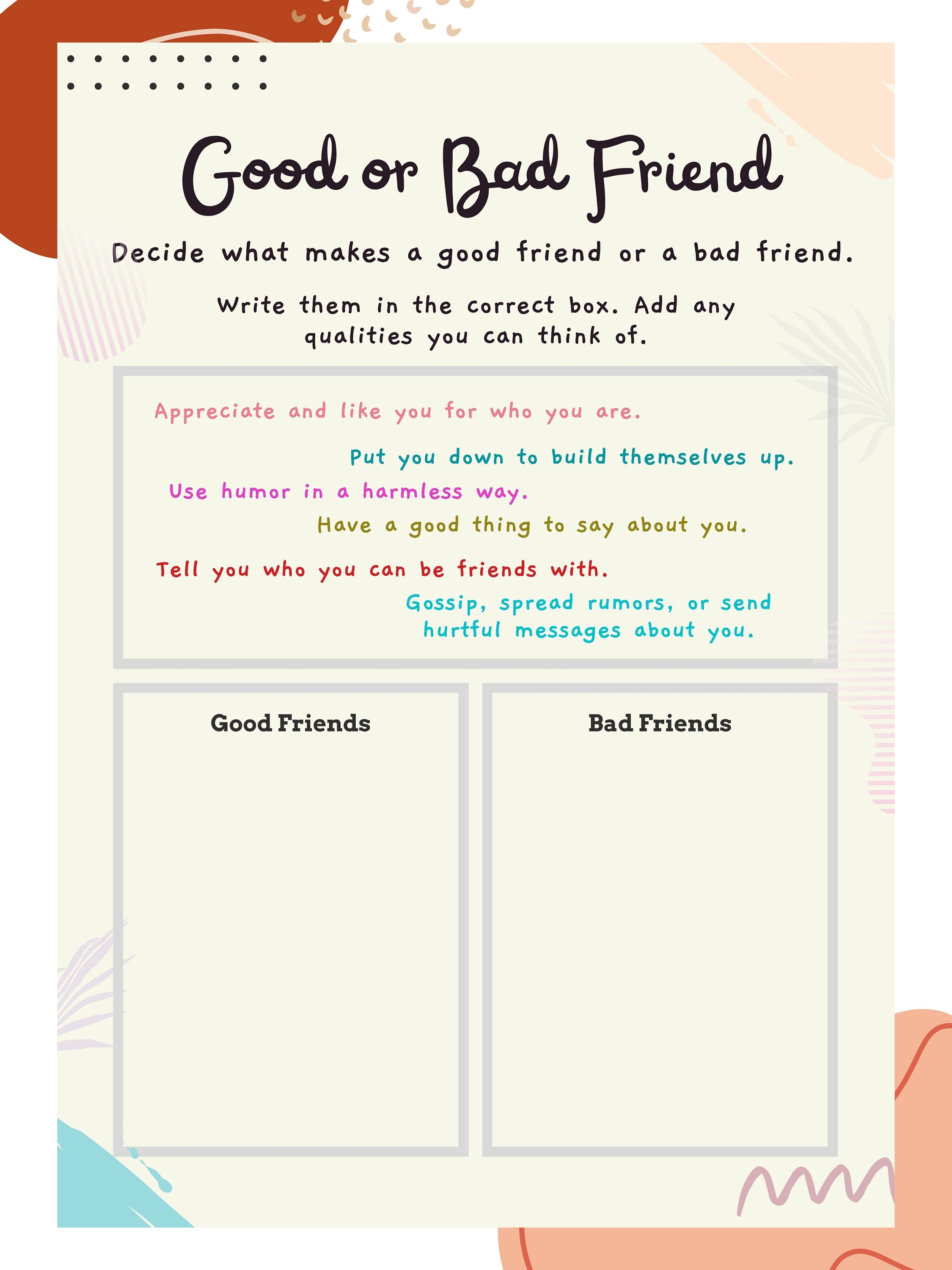 Good Vs Bad Friends Poster PRINTABLE Emotional Learning - Etsy