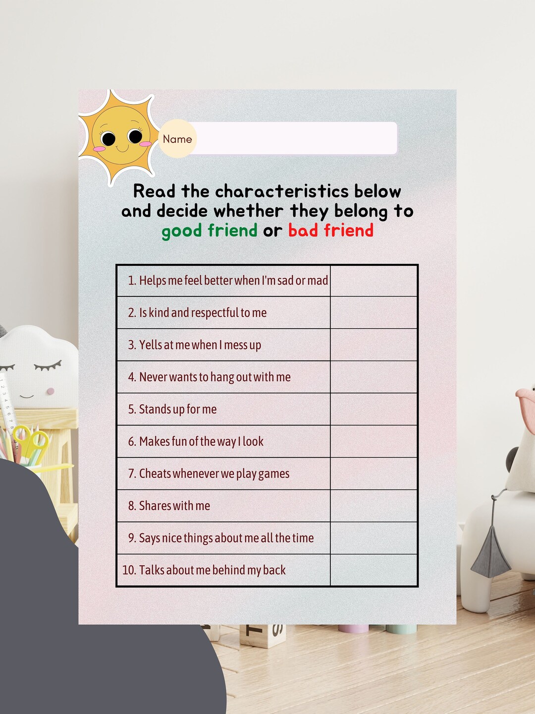 Good Vs Bad Friends Poster - PRINTABLE Emotional Learning Social Skills ...
