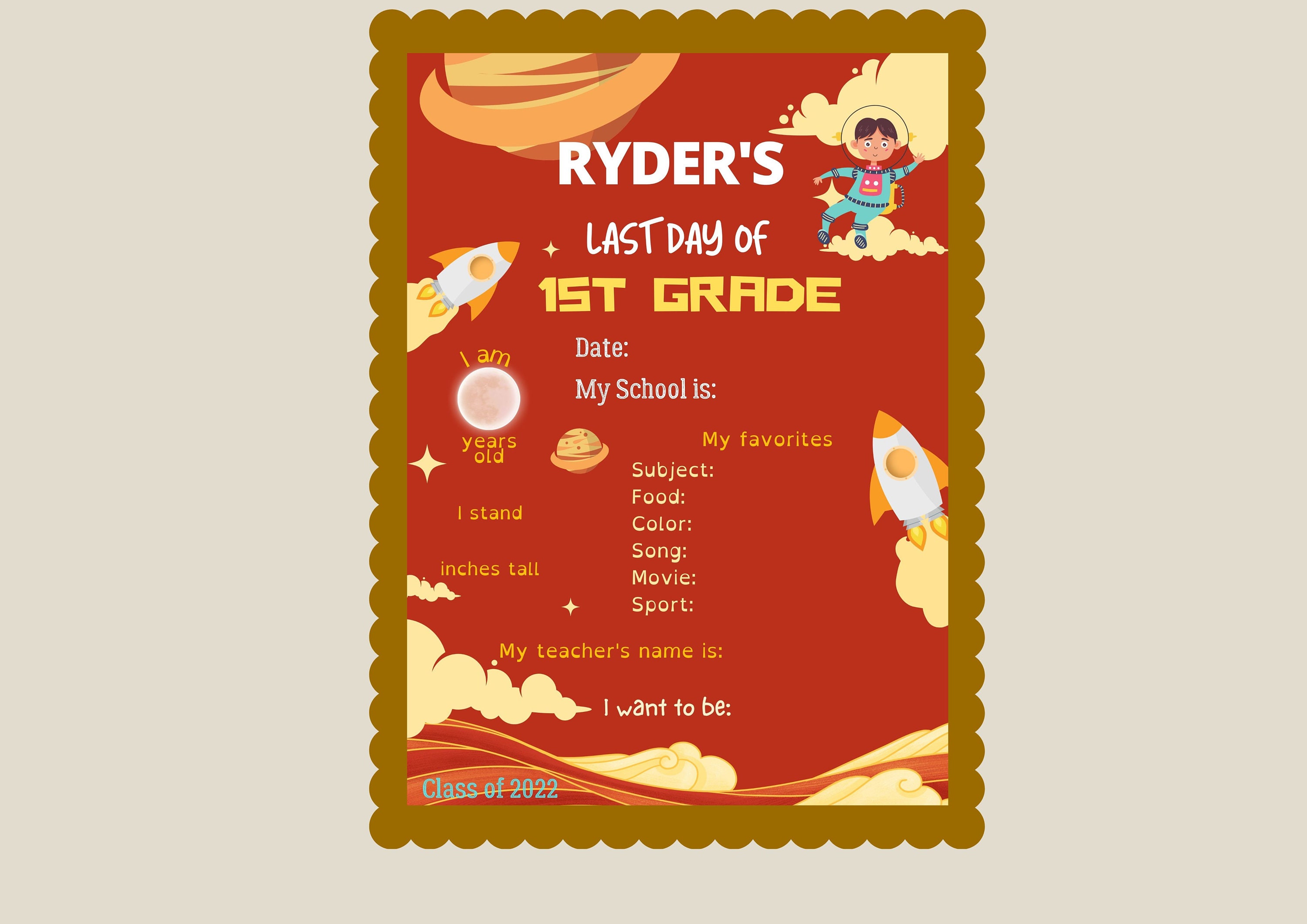 Editable First or Last Day of School 1st Grade Boy or Girl Cute ...