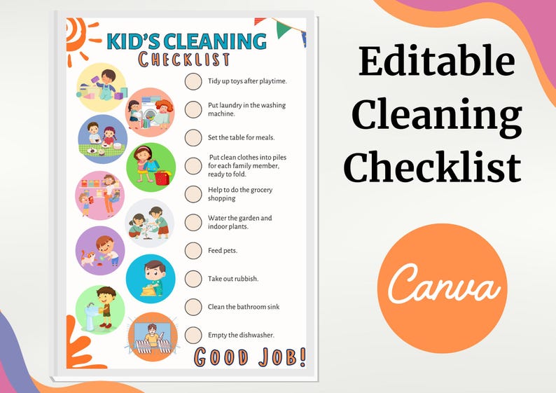 Kid's Cleaning Checklist | Printable Cleaning Checklist | Kids Cleaning ...
