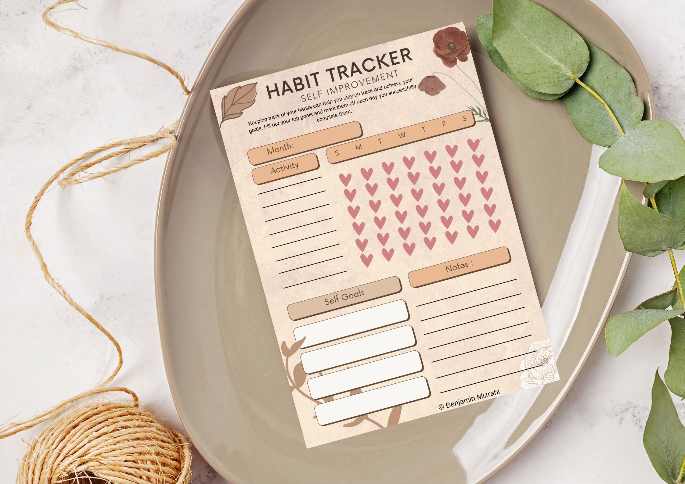 Habit Tracker Printable Self Improvement Goal Planner Mindfulness ...