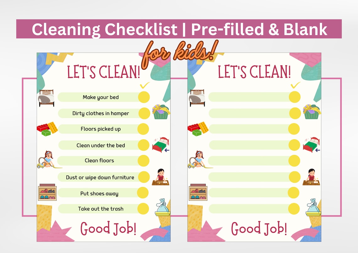 EDITABLE Cleaning Checklist for Kids, Cleaning Planner, Cleaning ...